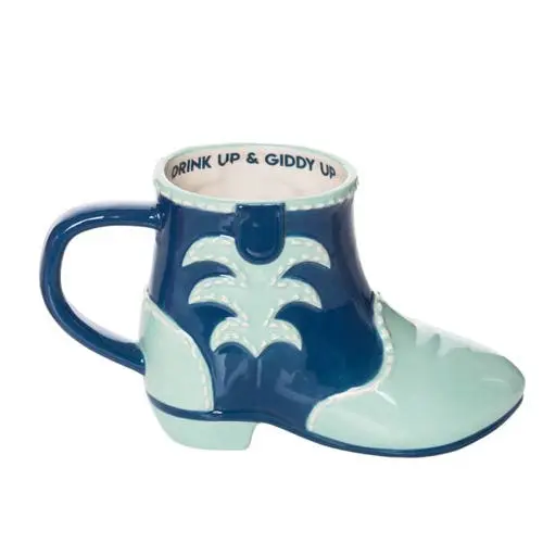 TOTALEE GIFT Drink Up And Giddy Up Boot Mug Ceramic 11.5 Oz - Blue