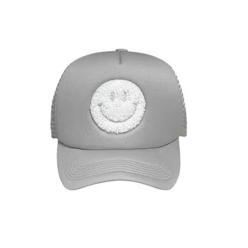 TOTALEE GIFT Smiley Chenille Patch Trucker Hat - Grey