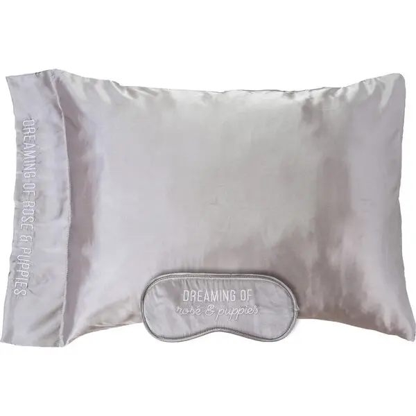 TOTALEE GIFT Rose & Puppies Mask & Pillow Case Set Of 2 Polyester - Grey
