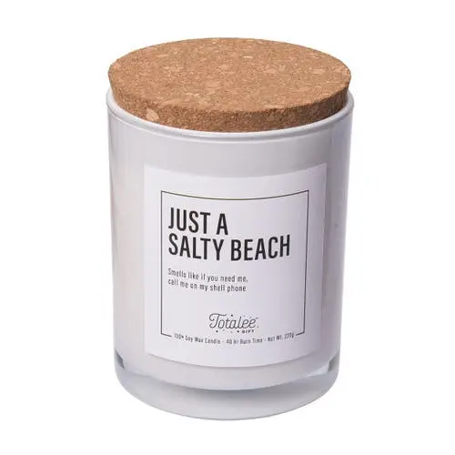 Totalee Gift Just A Salty Beach Soy Candle Wax 8.46 Oz Burn Time 40 - White