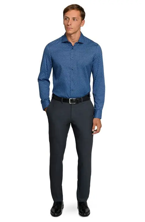 W.R.K Reworked Slim Fit Blue Diamond Print Cotton Dress Shirt - Navy/blue