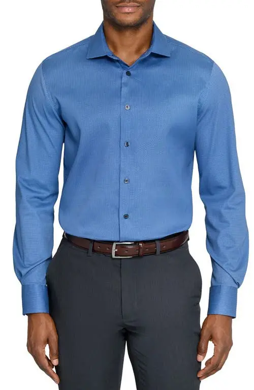 W.R.K Slim Fit Micro Geo Reworked Cotton Dress Shirt - Navy/blue