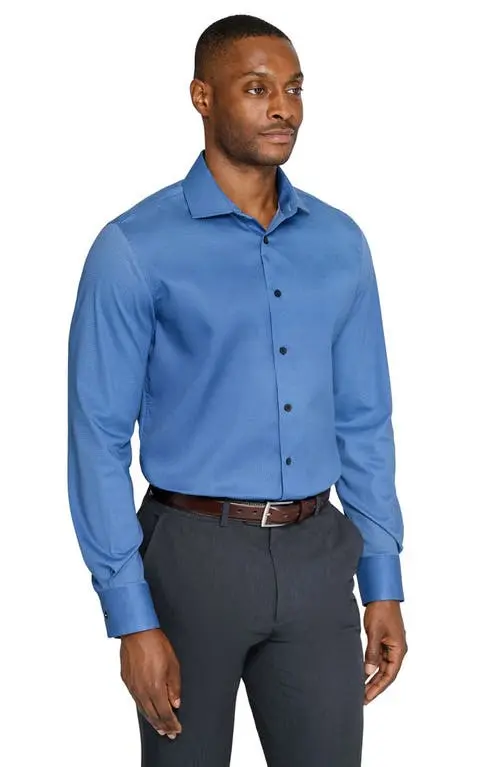 W.R.K Slim Fit Micro Geo Reworked Cotton Dress Shirt - Navy/blue