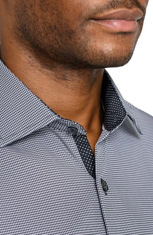 W.R.K Regular Fit Black Micro Houndstooth Performance Dress Shirt