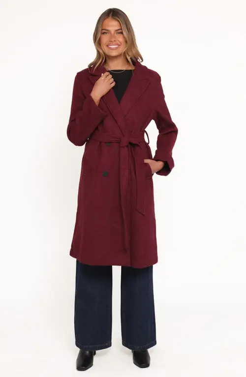 PETAL & PUP Belted Faux Fur Collared Coat