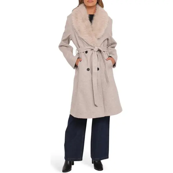 PETAL & PUP Belted Faux Fur Collared Coat
