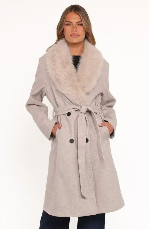 PETAL & PUP Belted Faux Fur Collared Coat