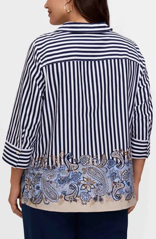 Foxcroft Julia Stripe Cotton Popover Top