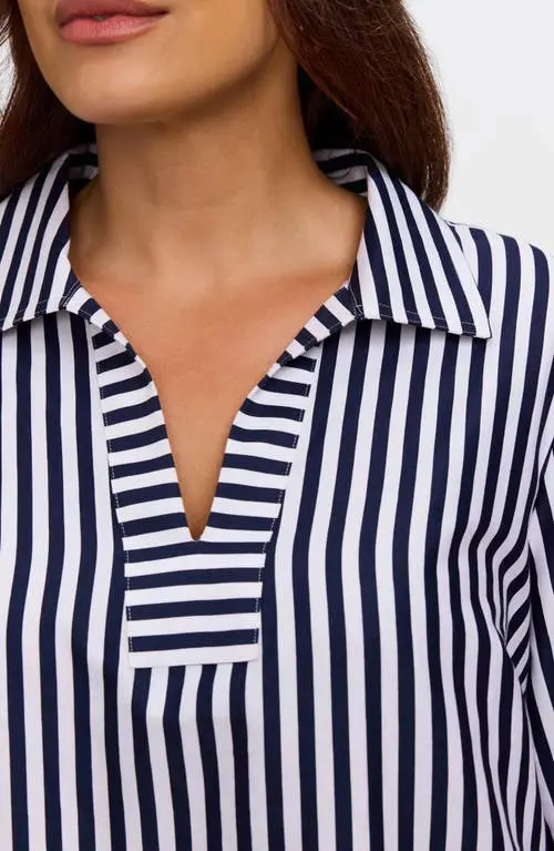 Foxcroft Julia Stripe Cotton Popover Top