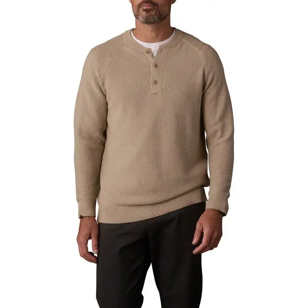 THE NORMAL BRAND Textured Cotton Blend Henley Sweater - Flax