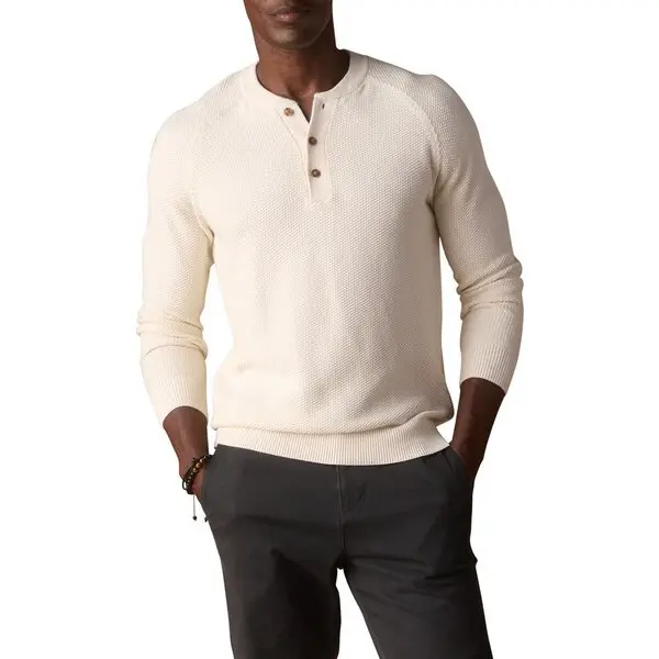 THE NORMAL BRAND Textured Cotton Blend Henley Sweater