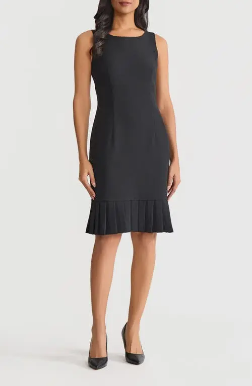 KASPER Pleated Hem Sleeveless Sheath Dress - Black