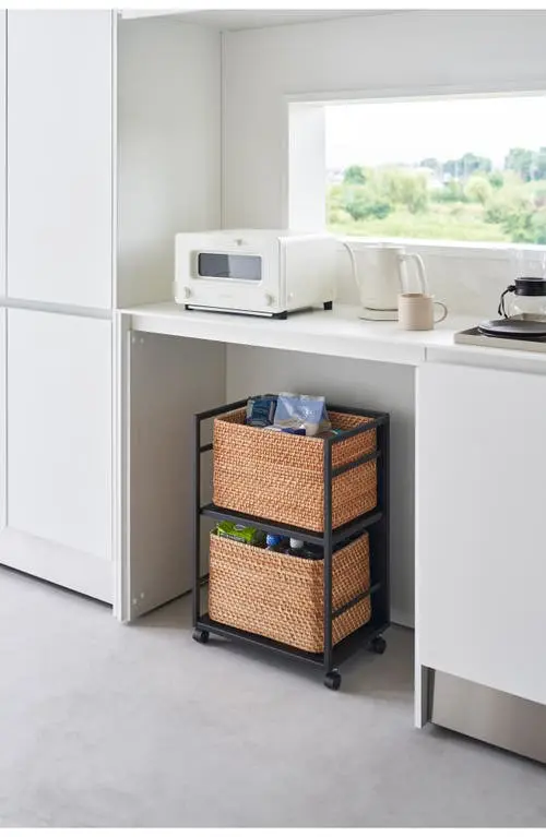 YAMAZAKI Two Tier Hideaway Storage Cart - Black