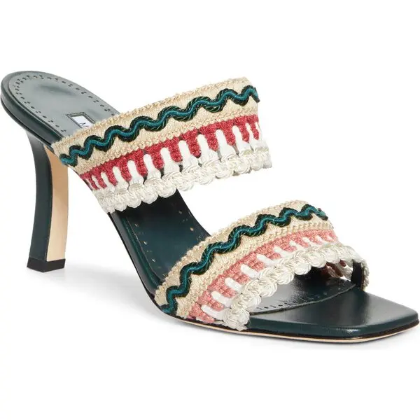 Manolo Blahnik Mabecomu Slide Sandal - Ivory Multi