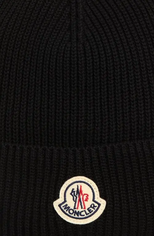 Moncler Logo Patch Cotton Beanie - Black