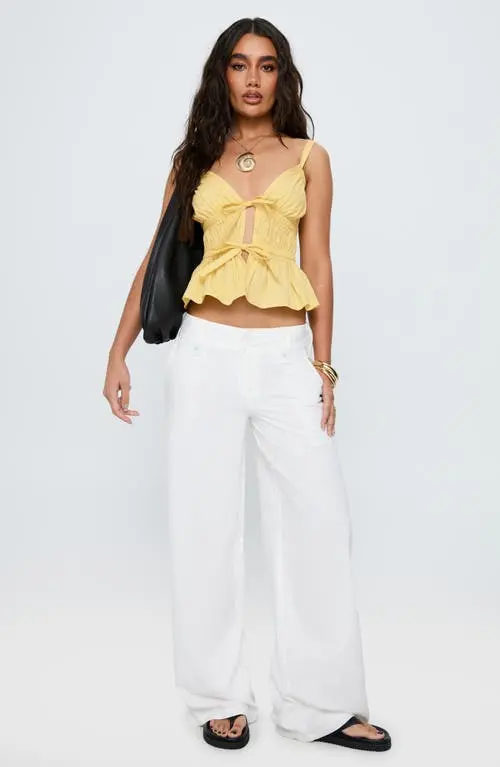Princess Polly Pedra Linen Blend Wide Leg Pants - White