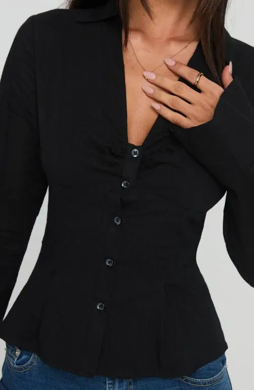 Princess Polly Elowenn Long Sleeve Button-up Shirt - Black