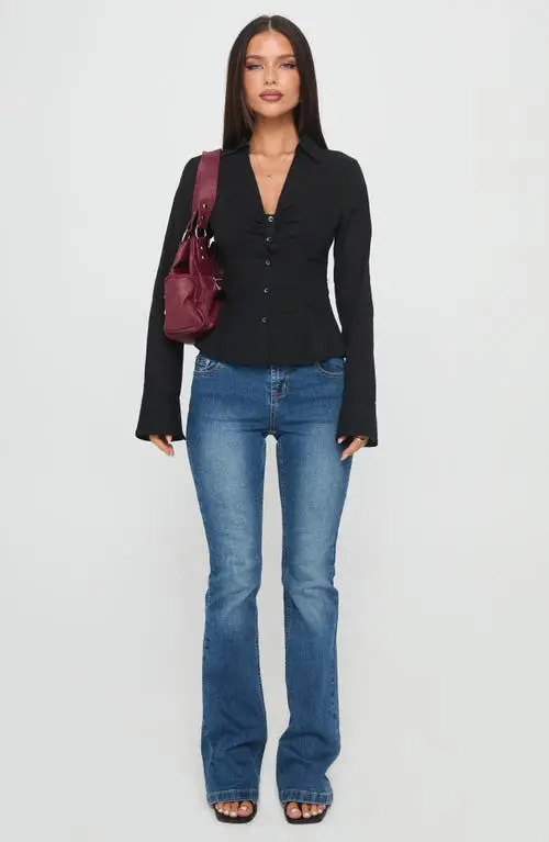 Princess Polly Elowenn Long Sleeve Button-up Shirt - Black