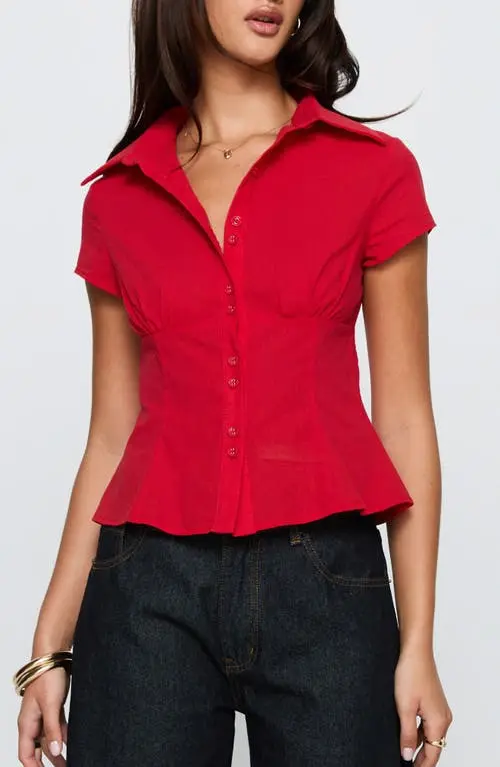 Princess Polly Cottesloe Front Button Shirt - Red