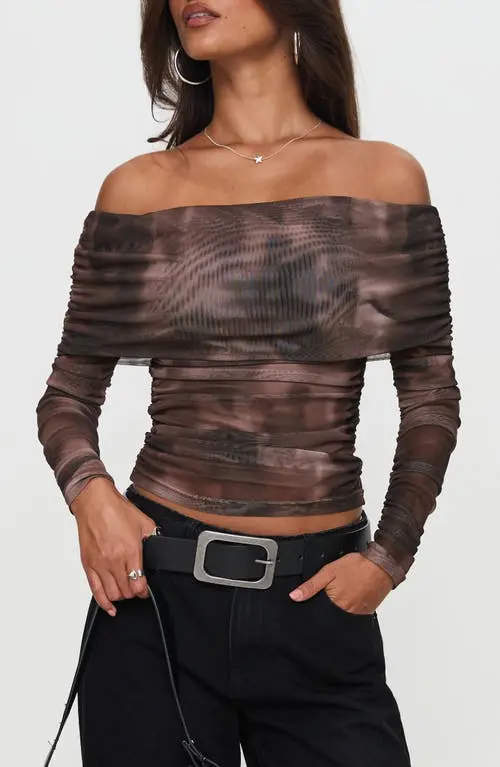 Princess Polly Off-the-shoulder Long Sleeve Mesh Top