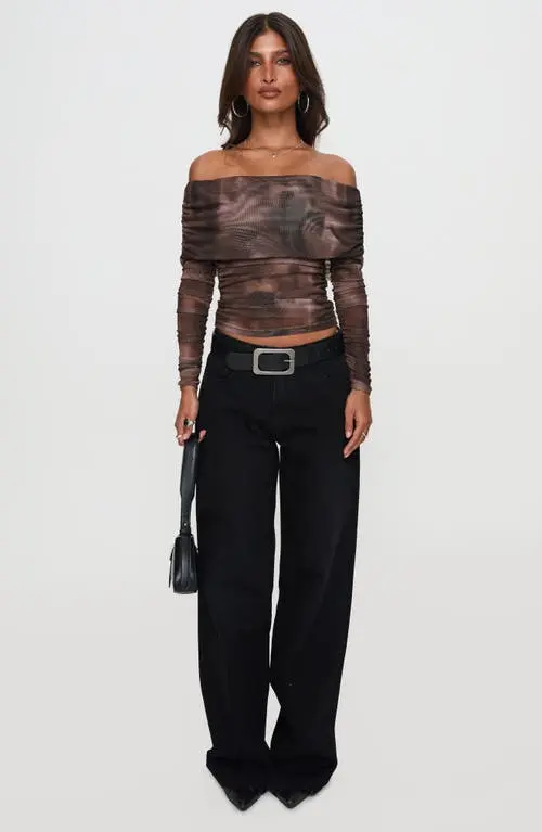 Princess Polly Off-the-shoulder Long Sleeve Mesh Top