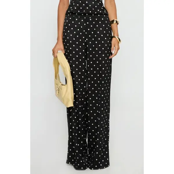 Princess Polly Polka Dot Strapless Top & Wide Leg Pants Set - Black Polka