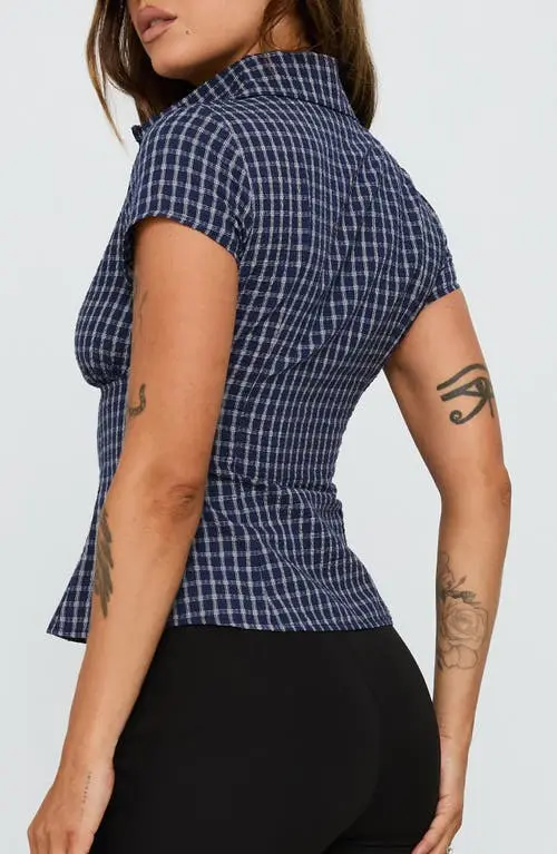 Princess Polly Cottesloe Check Button-up Shirt - Navy Check