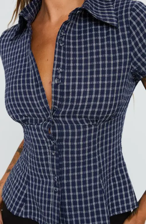 Princess Polly Cottesloe Check Button-up Shirt - Navy Check