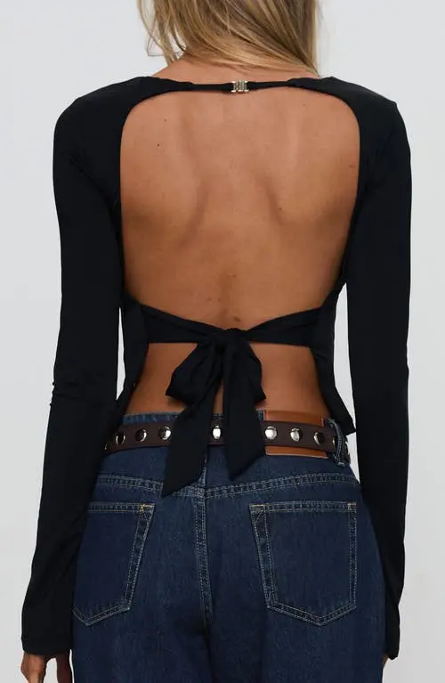 Princess Polly Harpur Long Sleeve Open Back Crop Top - Black