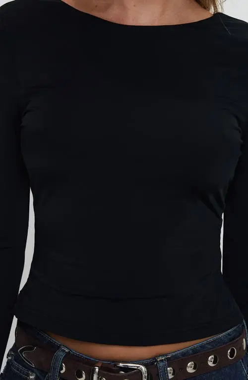 Princess Polly Harpur Long Sleeve Open Back Crop Top - Black
