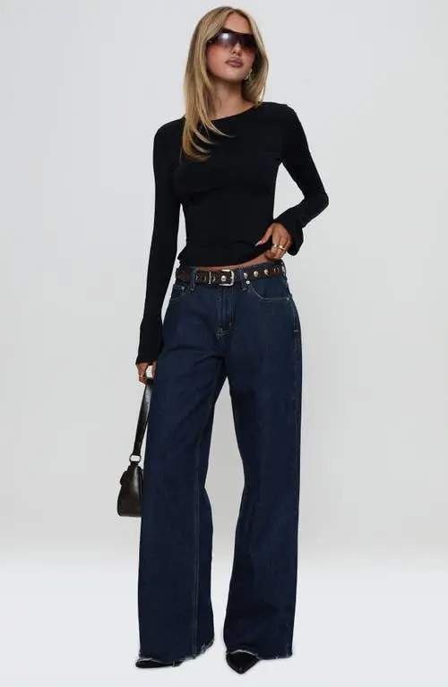Princess Polly Harpur Long Sleeve Open Back Crop Top - Black