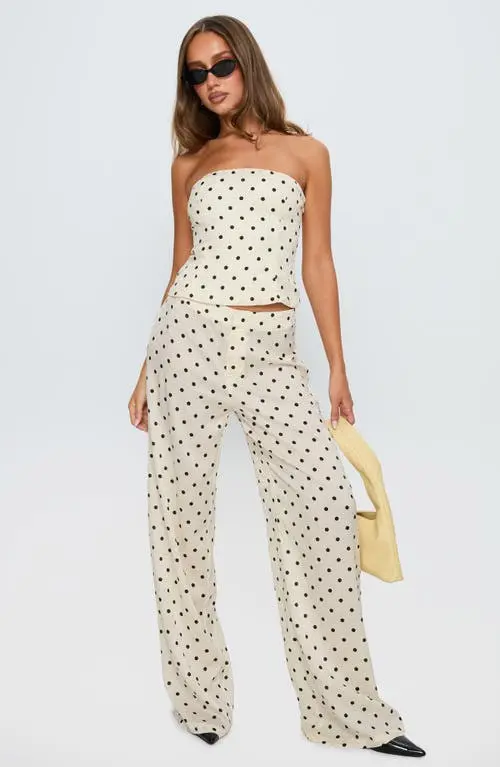 Princess Polly Polka Dot Strapless Top & Wide Leg Pants Set - Cream Polka