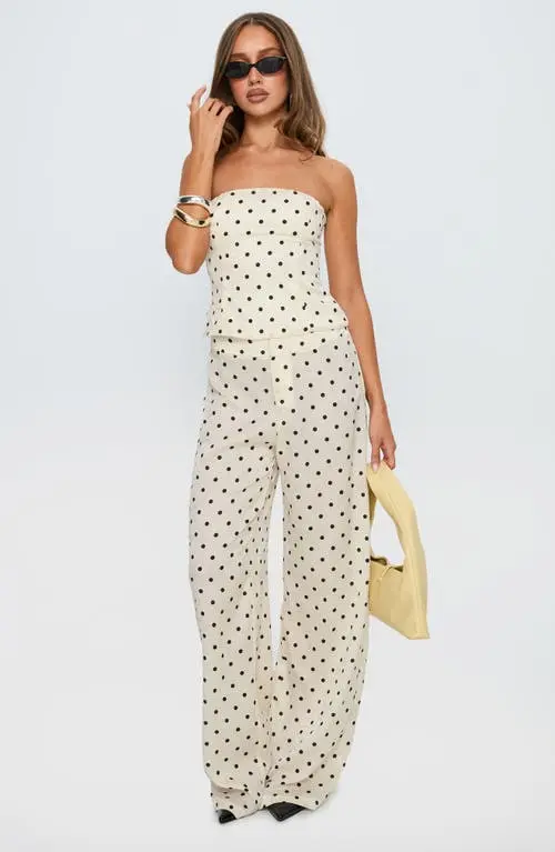 Princess Polly Polka Dot Strapless Top & Wide Leg Pants Set - Cream Polka