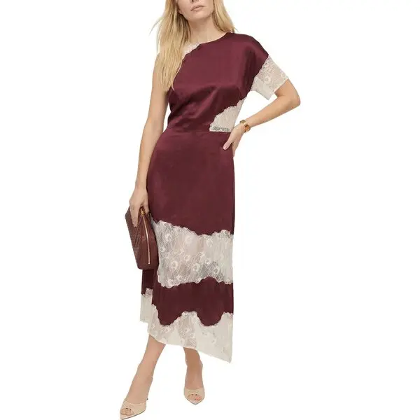 LILY AND LIONEL Selma Lace Insert Maxi Dress - Burgundy