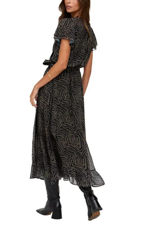 LILY AND LIONEL Devina Ruffle Detail Zebra Print Maxi Dress
