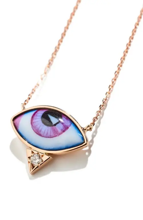 LITO FINE JEWELRY 14 Karat Rose Gold Diamond And Enamel Evil Eye Pendant Necklace - Light Purple