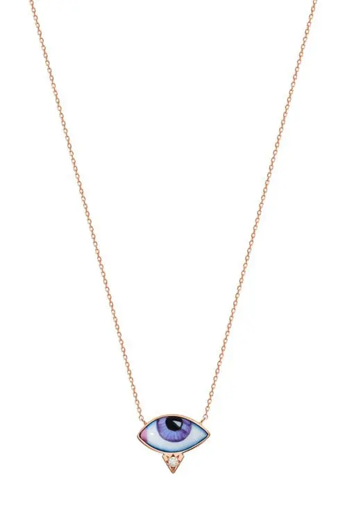 LITO FINE JEWELRY 14 Karat Rose Gold Diamond And Enamel Evil Eye Pendant Necklace - Light Purple