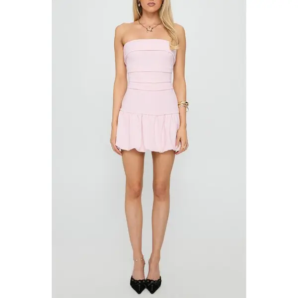 Princess Polly Strapless Bubble Hem Mini Dress - Pink