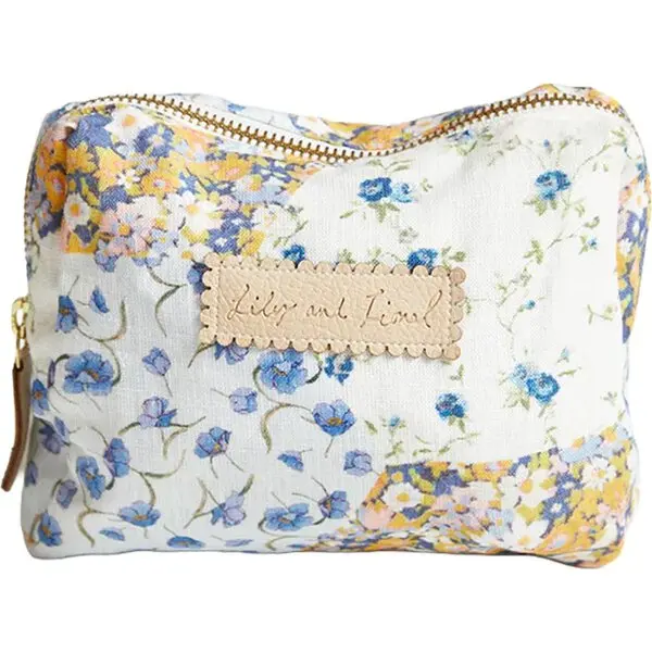 LILY AND LIONEL Linen Print Wash Bag - Blue