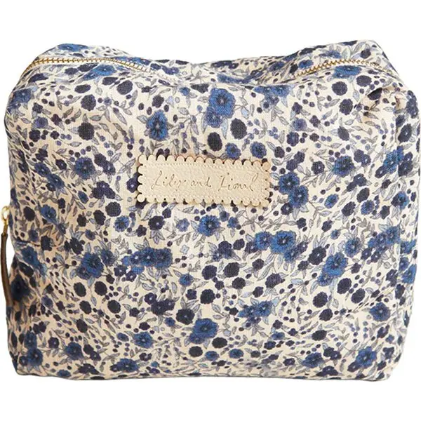 LILY AND LIONEL Linen Print Wash Bag - Navy