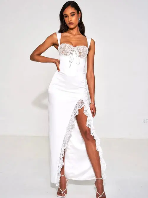 MISS CIRCLE NEW YORK Lace Satin Maxi Corset Dress