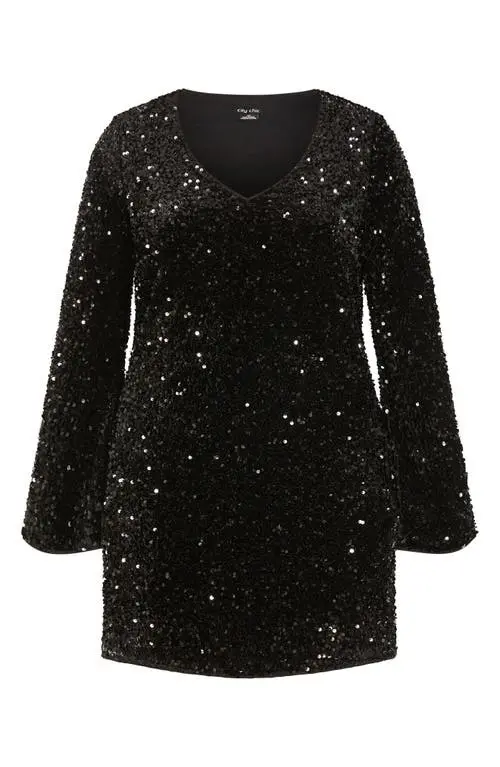City Chic Paislee Sequin Long Sleeve Dress