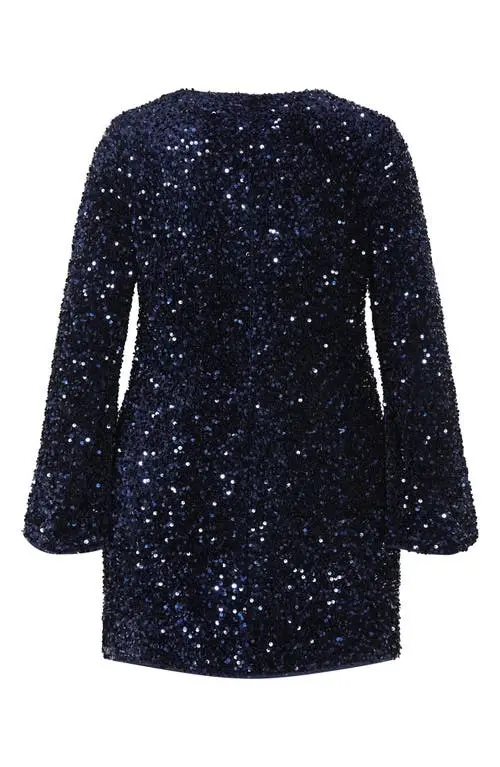 City Chic Paislee Sequin Long Sleeve Dress - Navy
