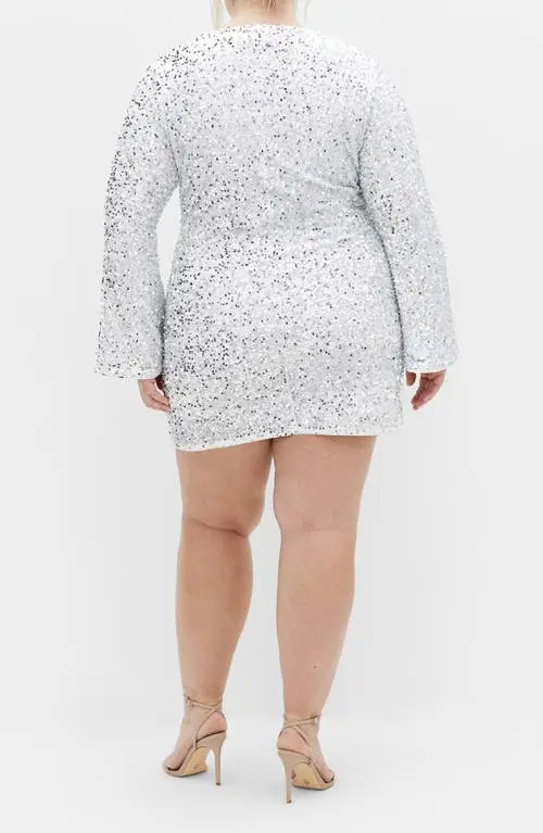 City Chic Paislee Sequin Long Sleeve Dress - Silver