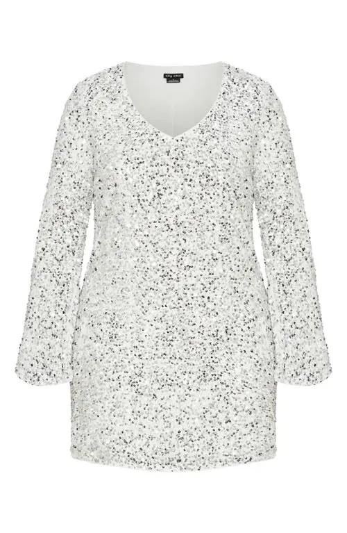 City Chic Paislee Sequin Long Sleeve Dress - Silver