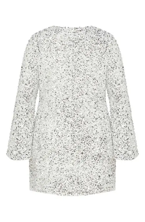City Chic Paislee Sequin Long Sleeve Dress - Silver