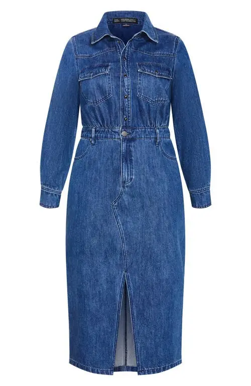 City Chic Elara Denim Midi Shirt Dress
