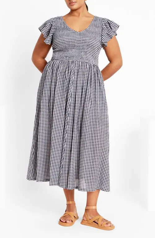City Chic Laureli Gingham Flutter Sleeve Midi Dress