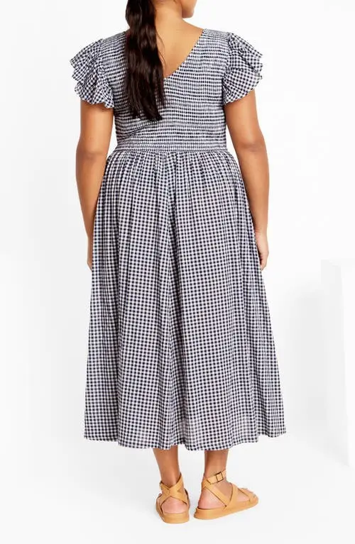 City Chic Laureli Gingham Flutter Sleeve Midi Dress