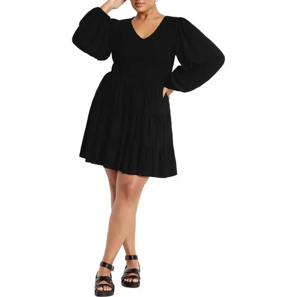 City Chic Balloon Sleeve Minidress - Black